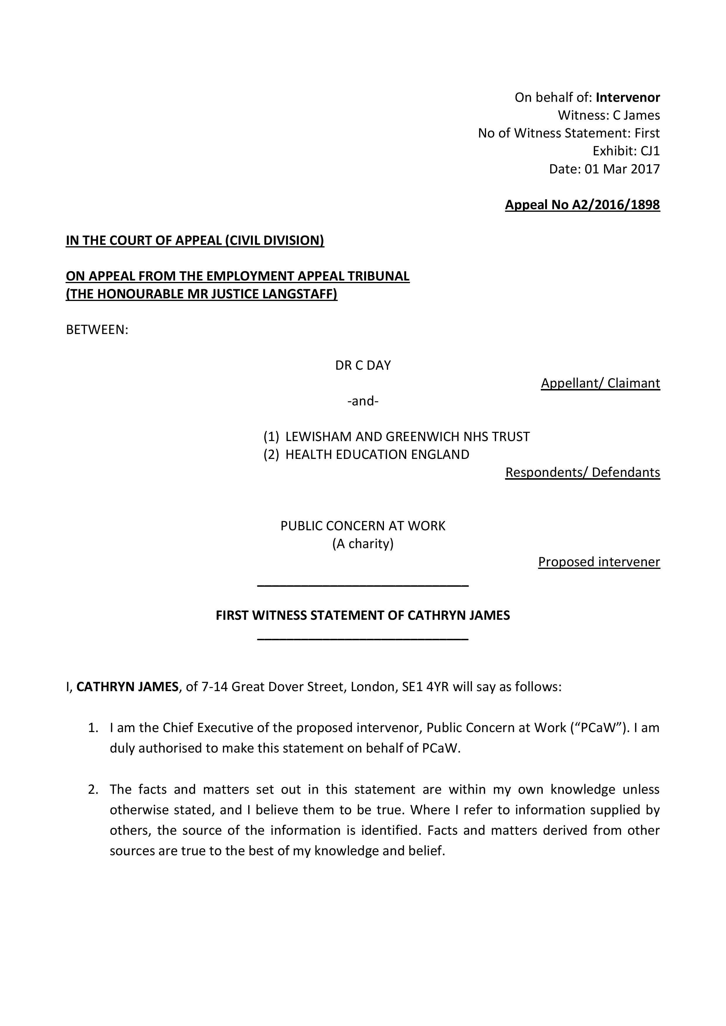 WITNESS STATEMENT OF CATHRYN JAMES witness-statement-of-cathryn-james